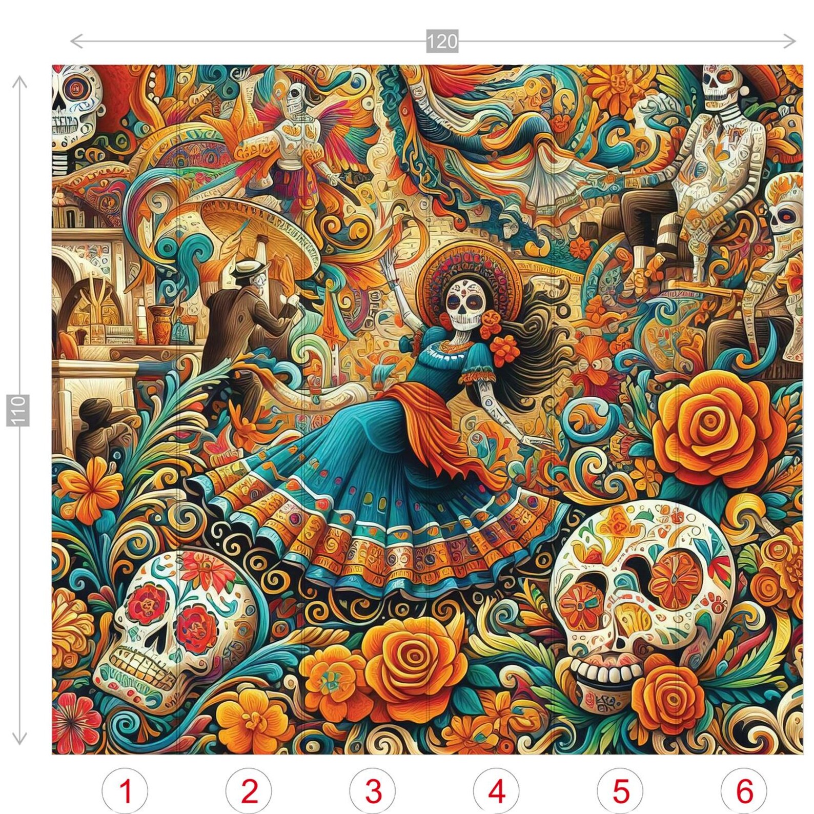 La Catrina Peel and Stick Wallpaper: Mexican Folk Art Mural - Etsy