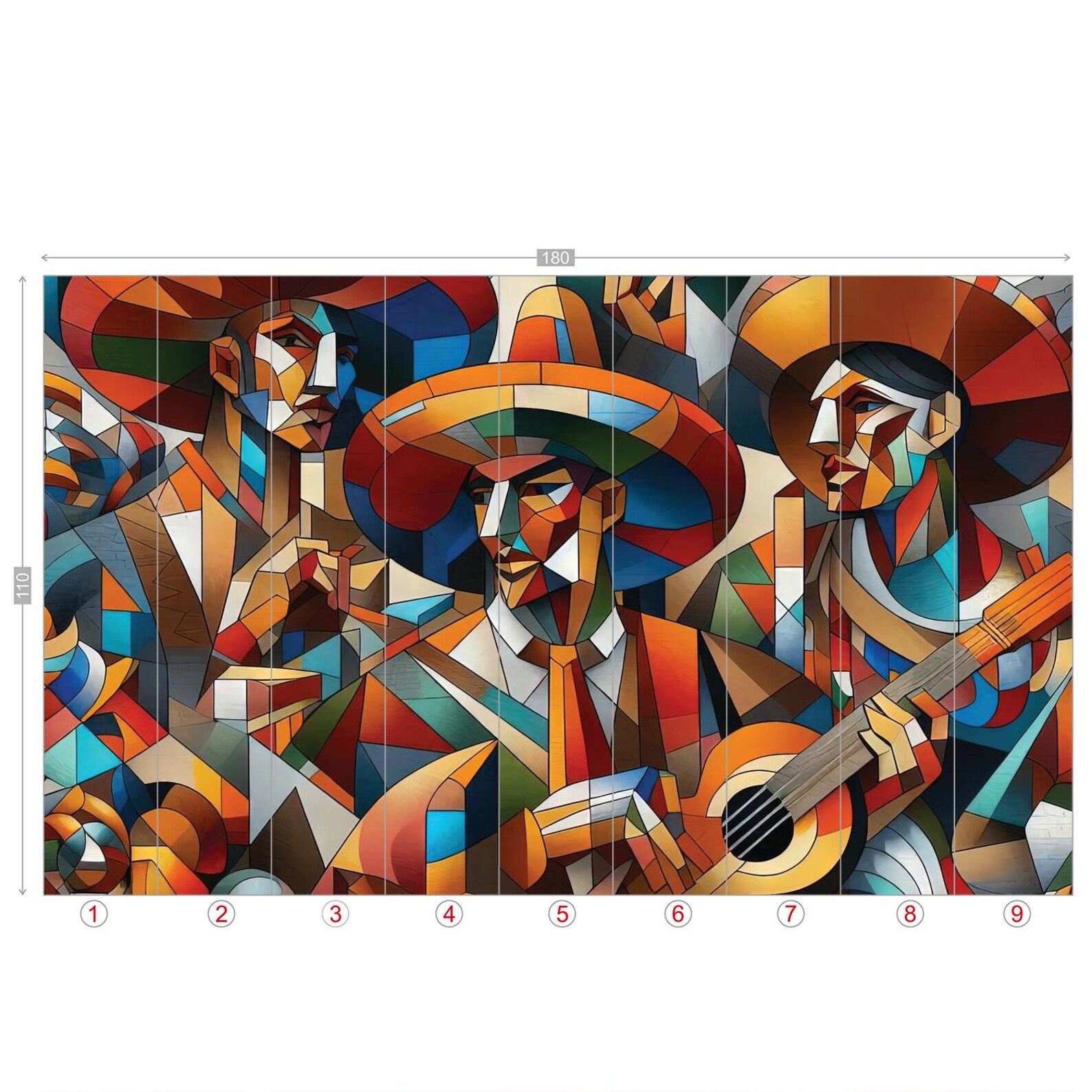 Cubist Mexican Mural Wallpaper: Geometric Folk Art, Vibrant Colors - Etsy