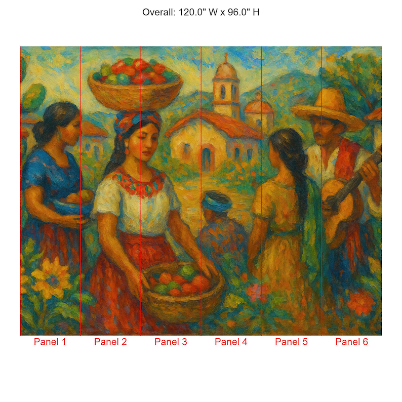 Mexican Folk Mural Wallpaper - Peel and Stick Village Life Wall Art - Etsy