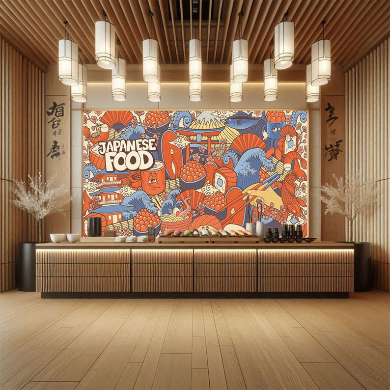 Japanese Food Pop Art Pattern - Sushi, Noodle, Salmon, Tuna - Ideal for ...