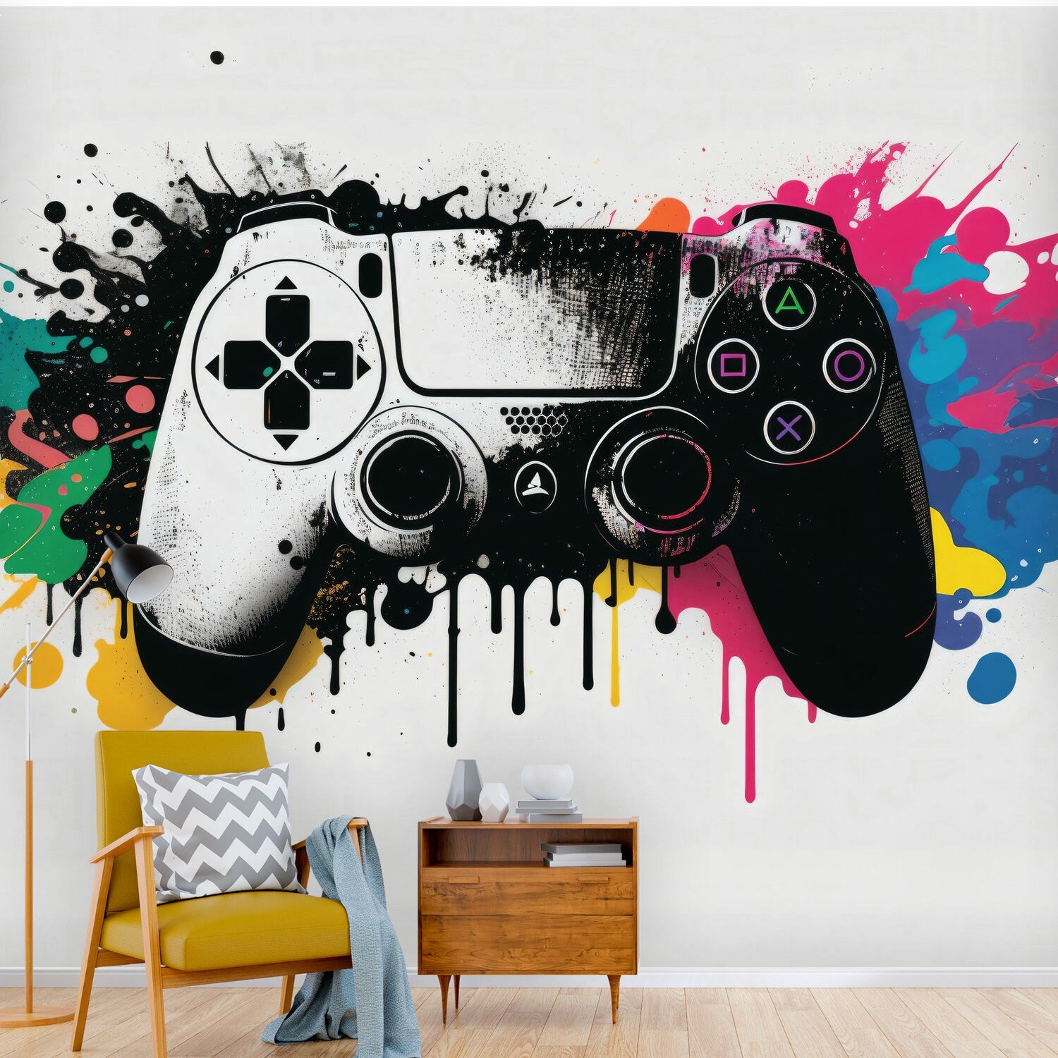 PS5 Controller Graffiti Wallpaper - Ultimate Gamer Room Background ...