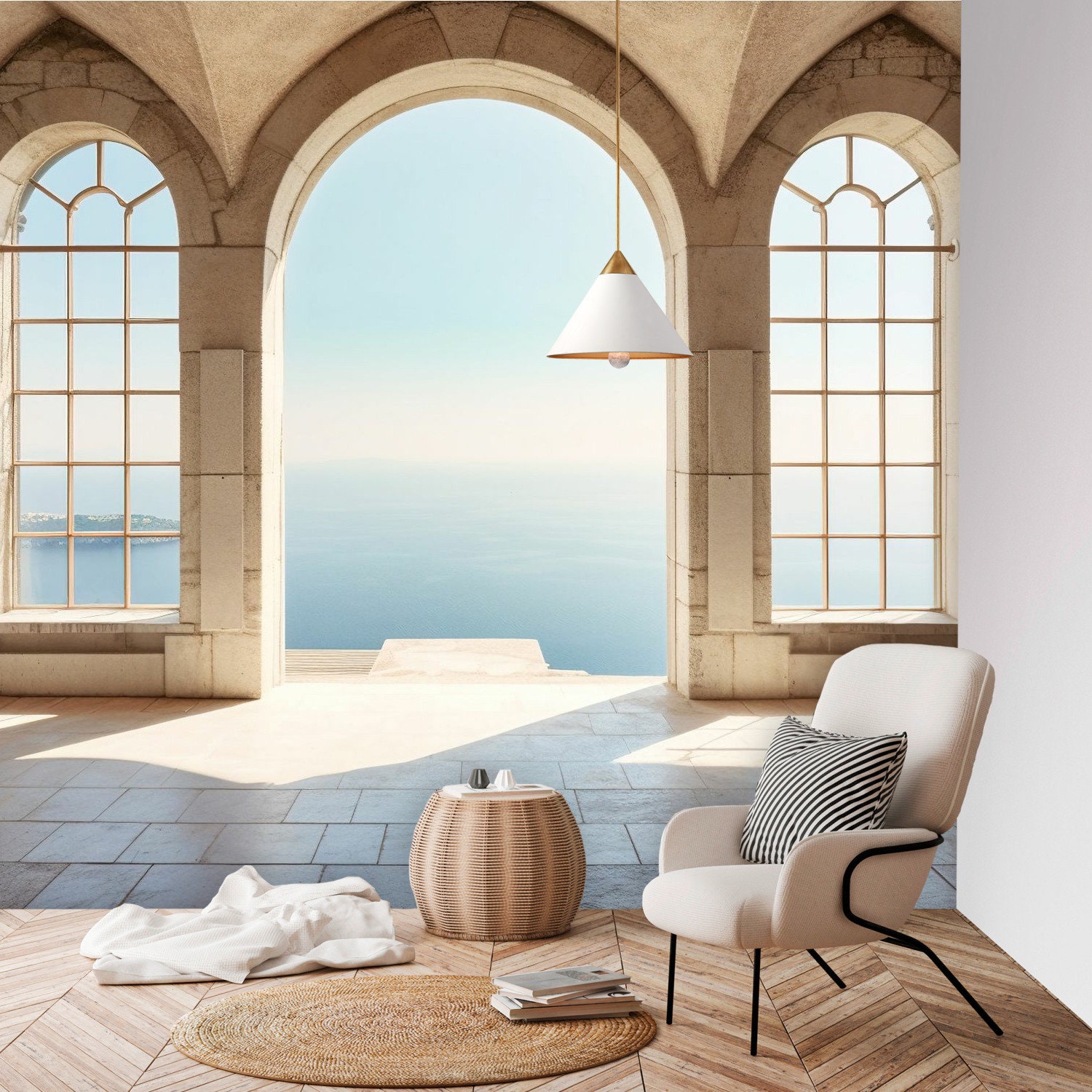 Castle Balcony, Historic Medieval Stone Arch Windows, Ocean View ...