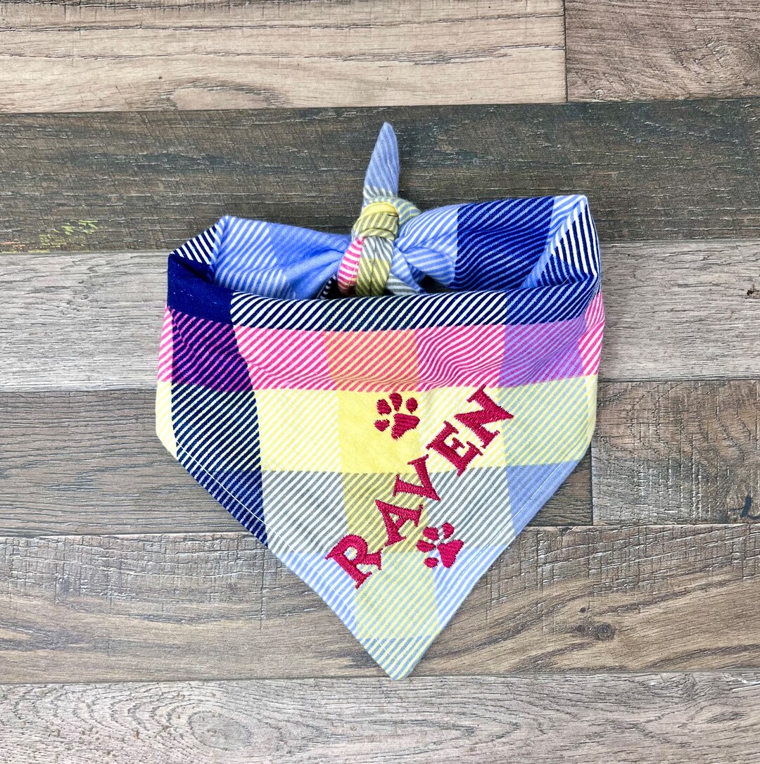 Preppy Spring Plaid Personalized Dog Bandana Tie on buffy Dog Mom Gift ...