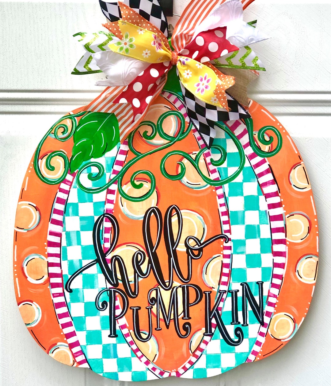 Hello Pumpkin Door Hanger, Boho Design Pumpkin Door Hanger, Unique ...