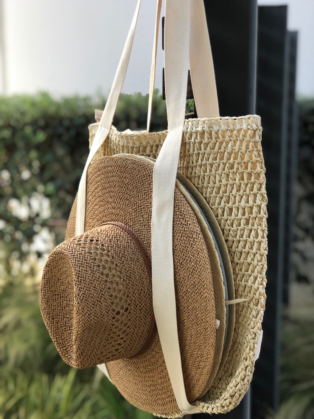 Hat Tote Bag , Carry on , Travel Bag , Vacation Hat Bag , Straw Tote ...