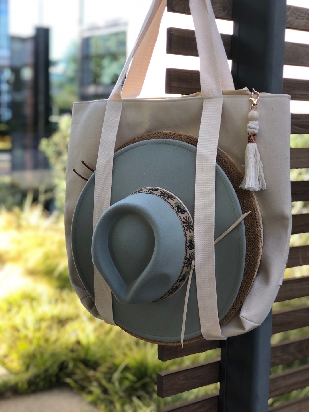 Hat Tote Bag , Carry on , Travel Bag , Vacation Hat Bag , Canvas Tote ...