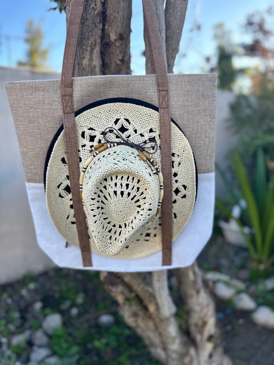 Hat Tote Bag , Carry on , Travel Bag , Vacation Hat Bag , Canvas Tote ...