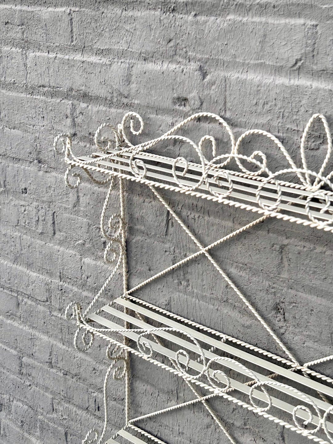 Vintage 1970’s MCM Small Wall Hanging Wrought Iron Wall Shelf White ...