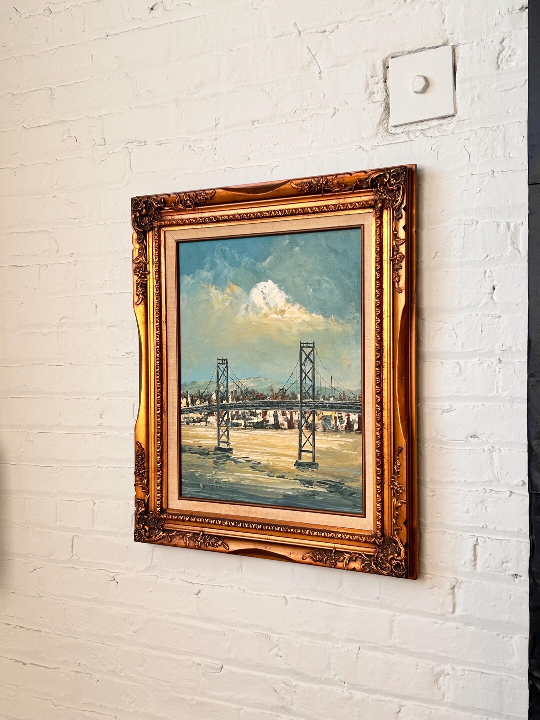 Vintage Impressionist Bridge Cityscape Skyline Architecture Painting in ...