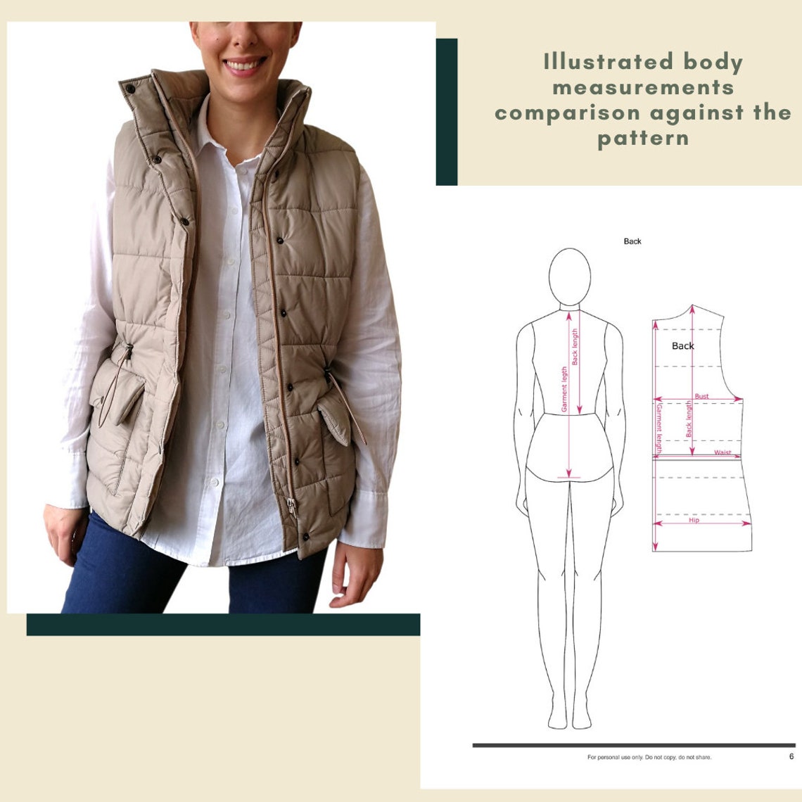 Sand Puffer Vest PDF Sewing Pattern | Etsy Canada