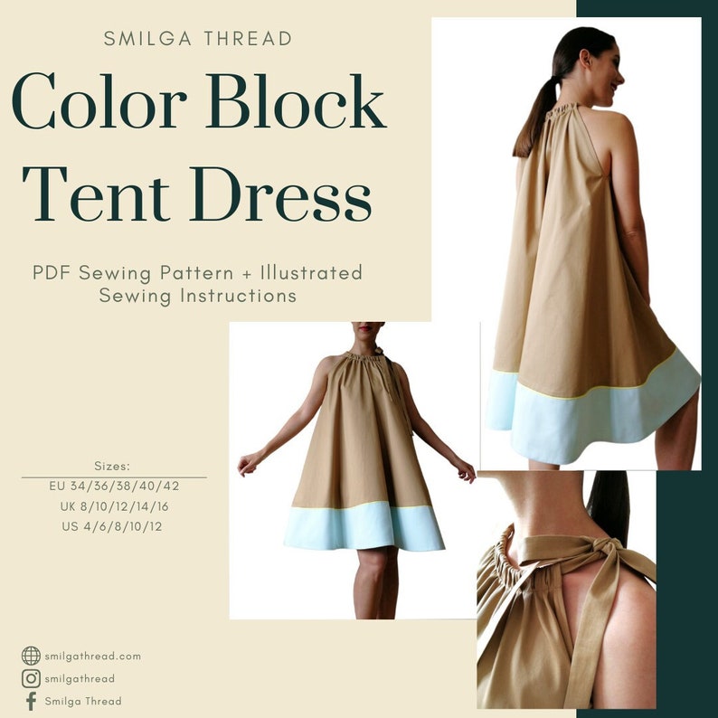 Halter Neck Color Block Tent Dress PDF Sewing Pattern Sizes - Etsy