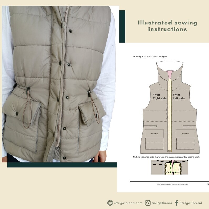 Sand Puffer Vest PDF Sewing Pattern Sizes EU34-42 UK8-16 - Etsy