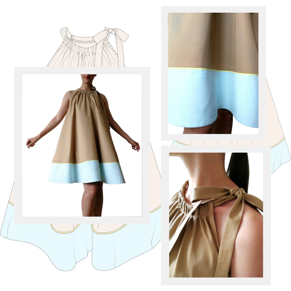 Halter Neck Color Block Tent Dress PDF Sewing Pattern Sizes - Etsy