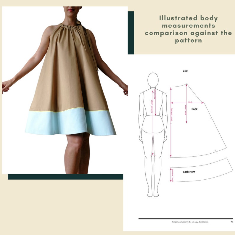 Halter Neck Color Block Tent Dress PDF Sewing Pattern Sizes - Etsy