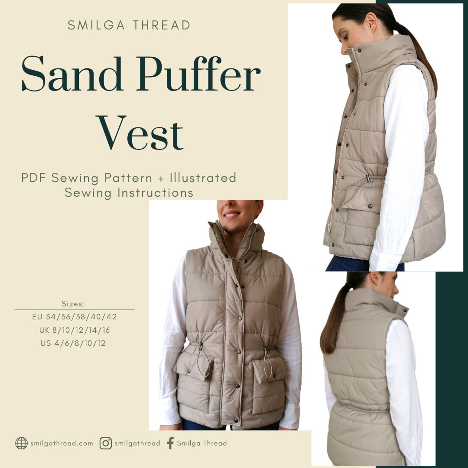 Sand Puffer Vest PDF Sewing Pattern | Etsy Canada