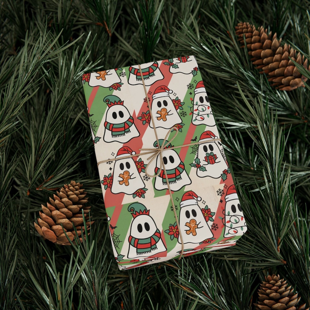 Christmas Ghost Wrapping Paper Unique Gift Wrap Spooky Cute Halloween ...