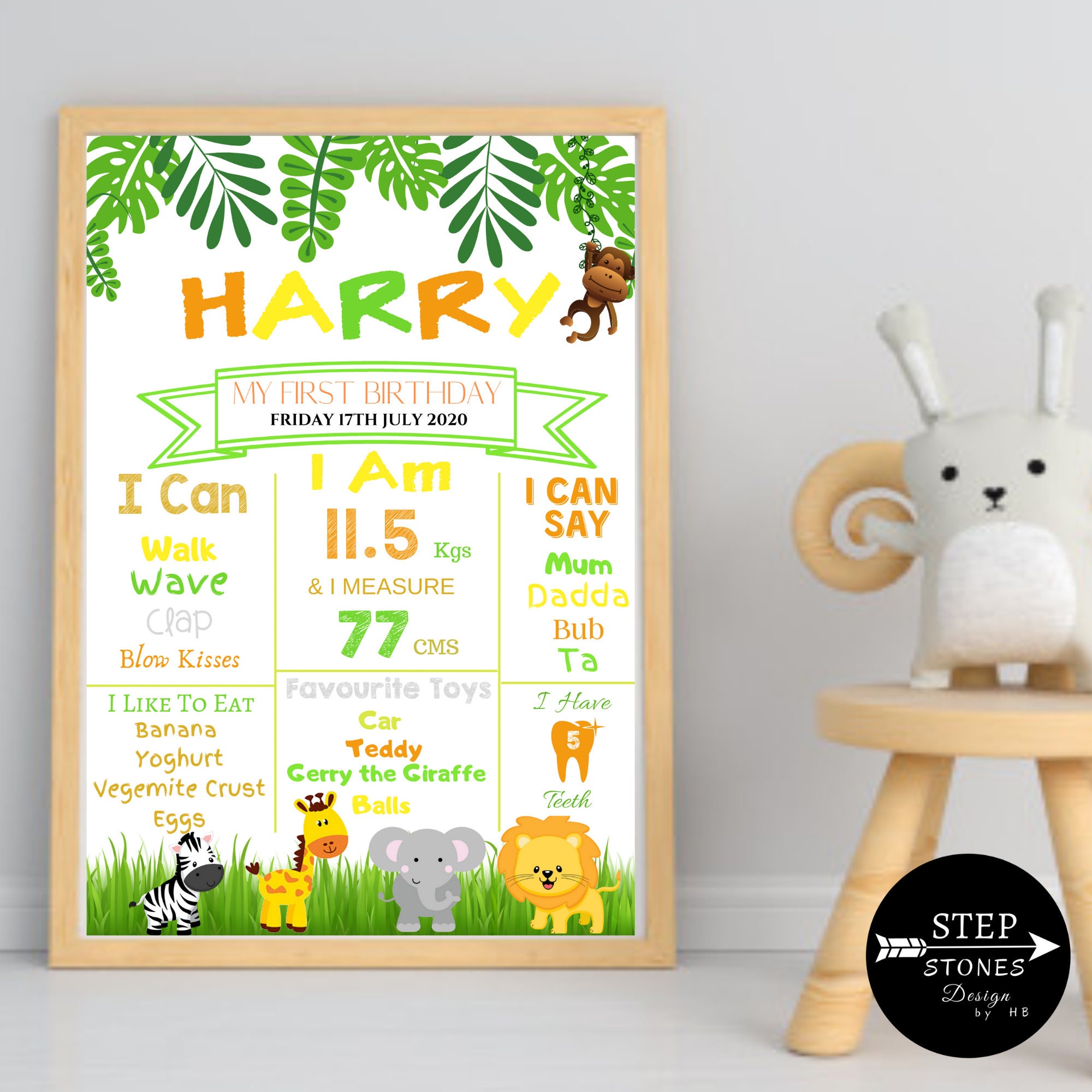 My First Birthday Print, Baby's 1st Birthday, Jungle Digital Print ...