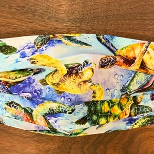 Sea Turtles Reversible Face Mask - Sea Turtle Print Reversible to Deep ...