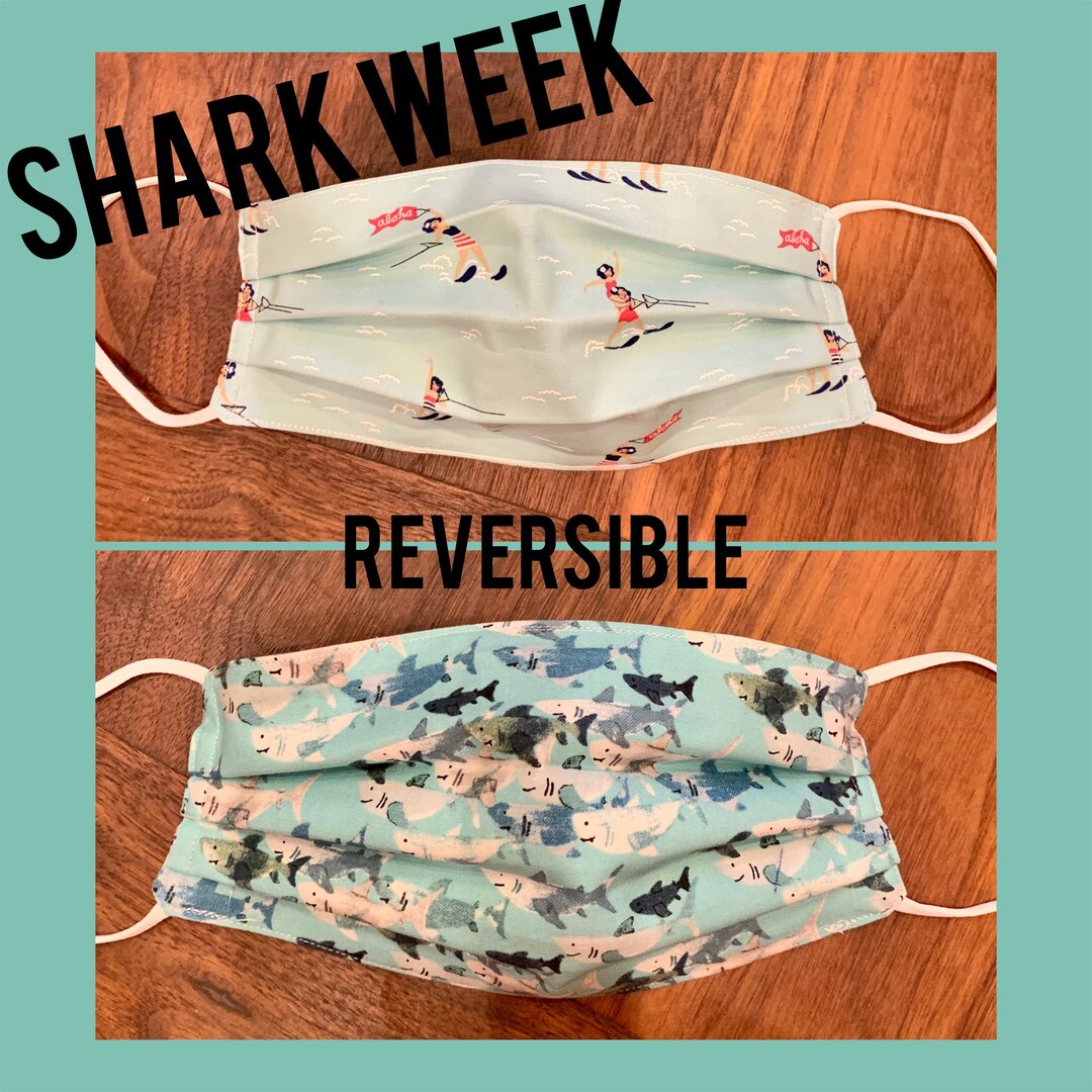 SHARK SHARKS Face Mask - Water Skiers on One Side, Sharks Lurking on ...