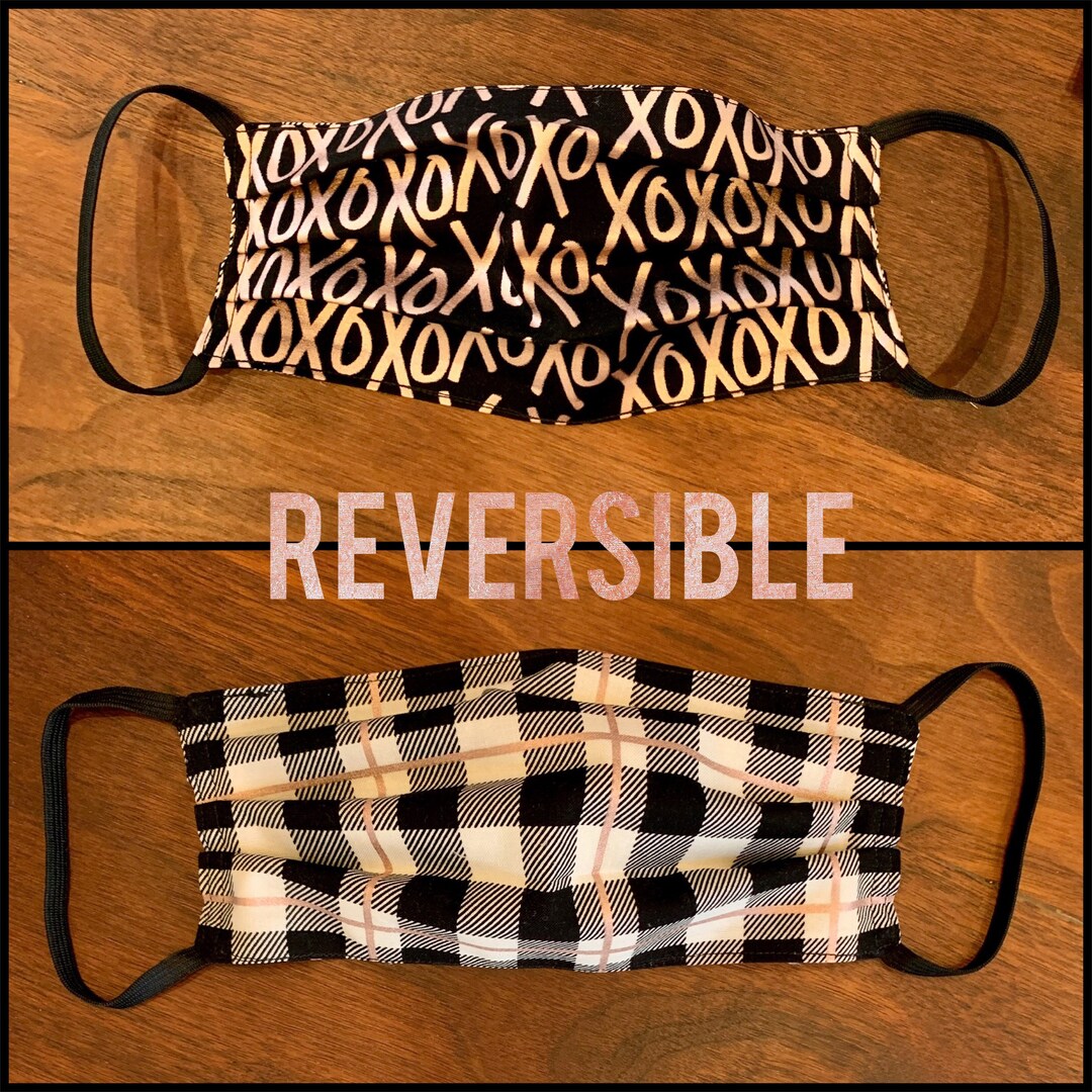 Reversible Face Mask - Reversible XOXO Hugs and Kisses Love Face Mask ...