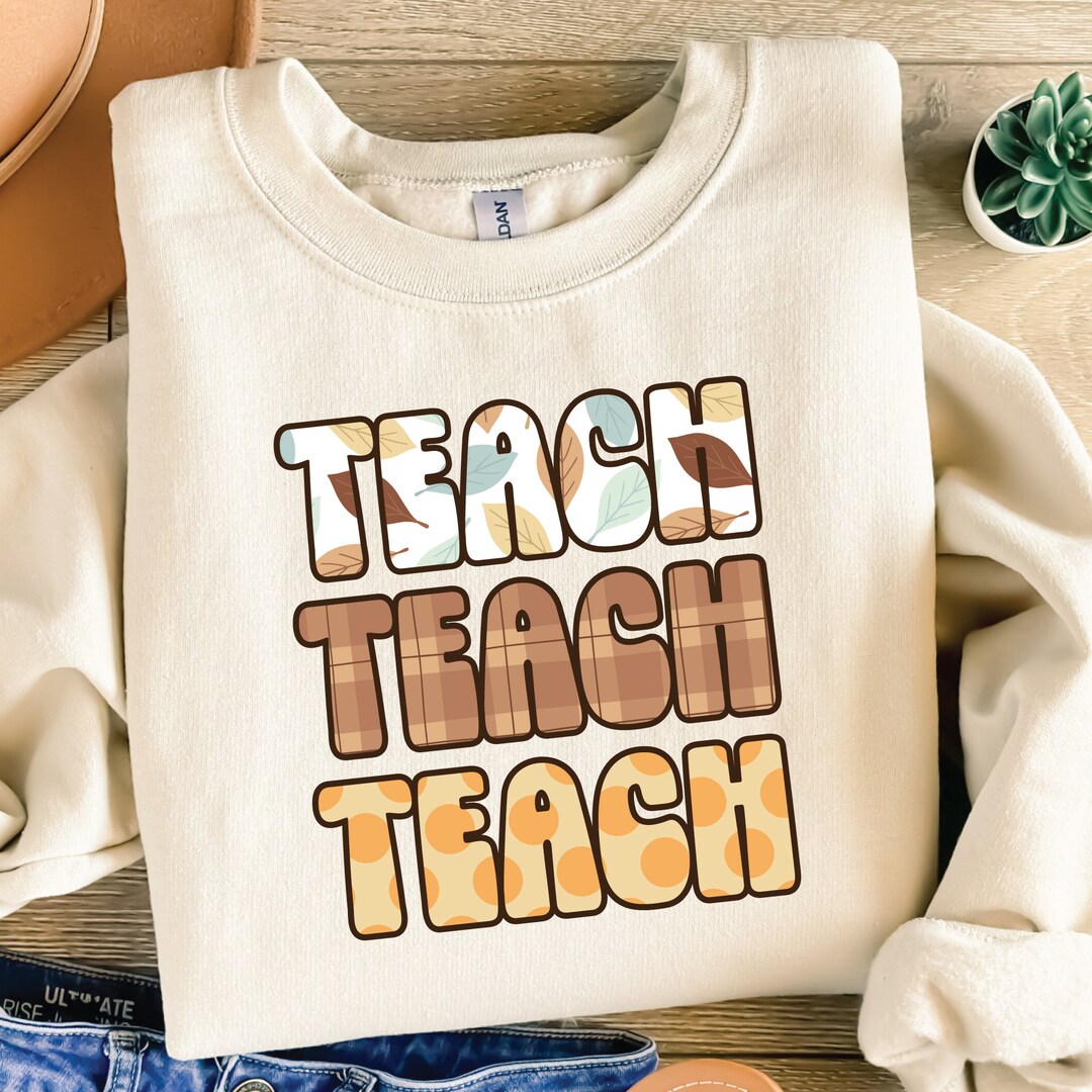 Retro Halloween Teacher PNG: Fall Leaves Sublimation Design (digital ...