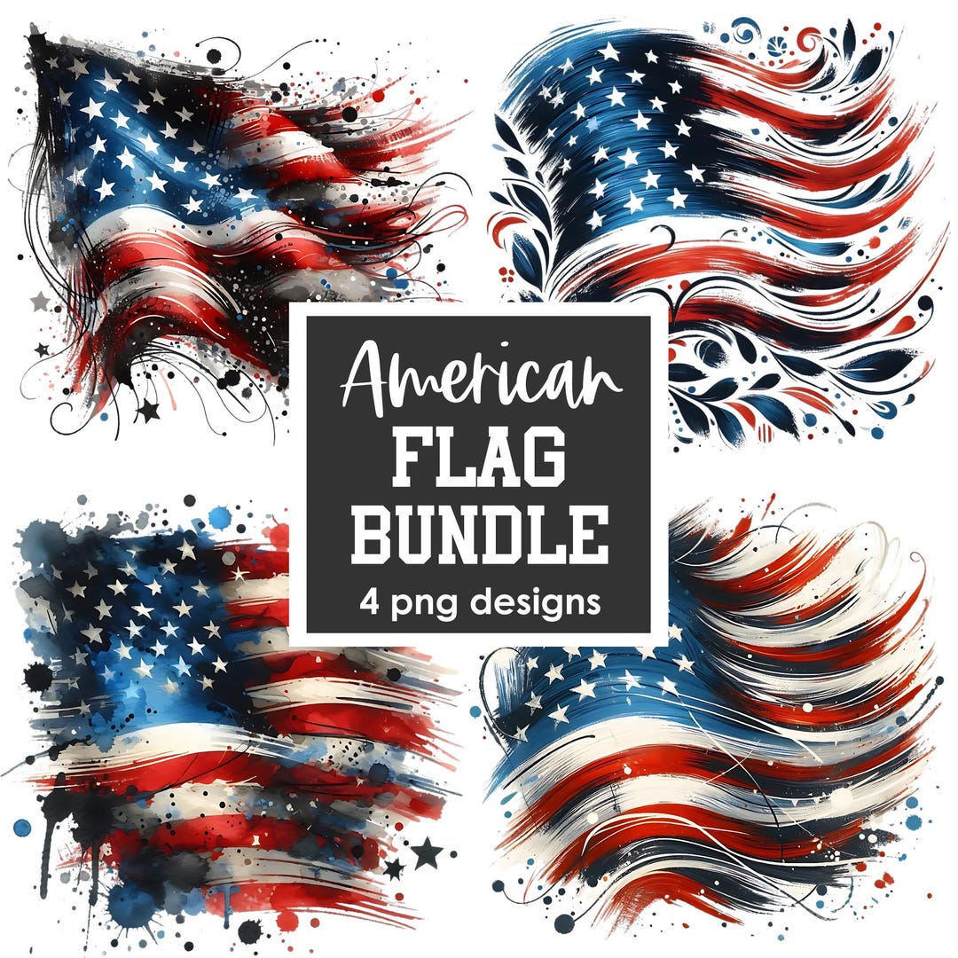 American Flag PNG Bundle: 4th of July Patriotic Designs (digital ...