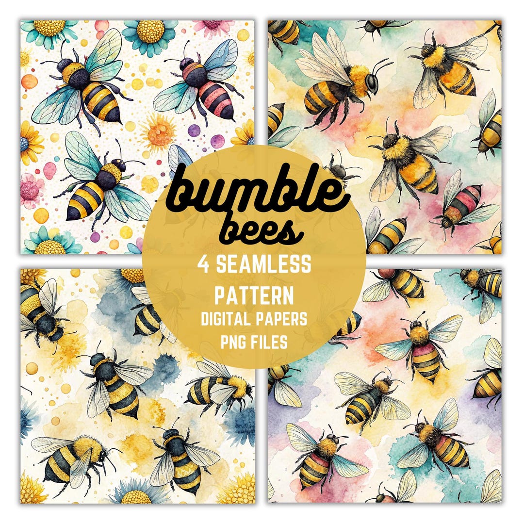 Bumble Bee Seamless Pattern PNG Bundle of 4 Designs | Bee Pattern Png ...
