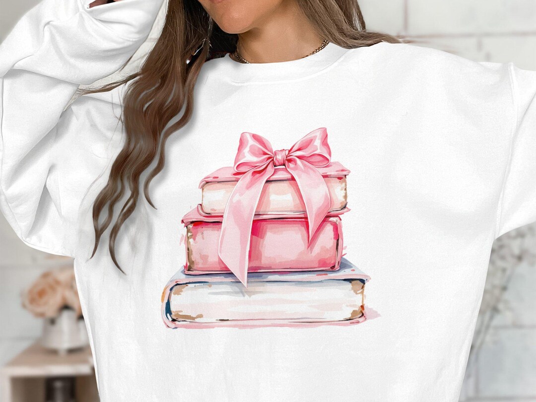 Pink Book Stack PNG: Watercolor Coquette Bow Clipart (digital Download ...