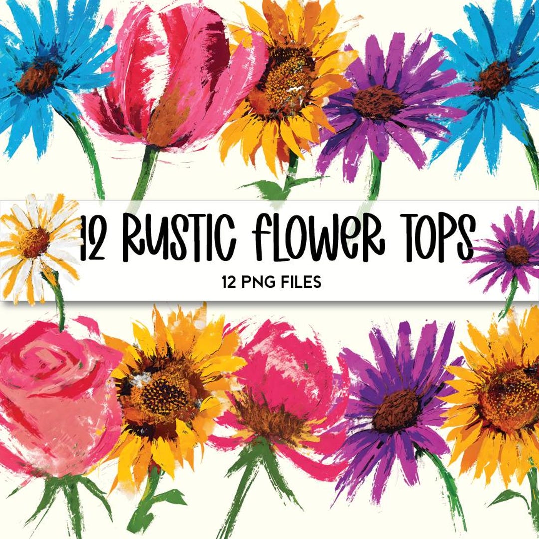 Rustic Floral Stem Clip Art Bundle PNG, Painted Flowers Png, Colorful ...