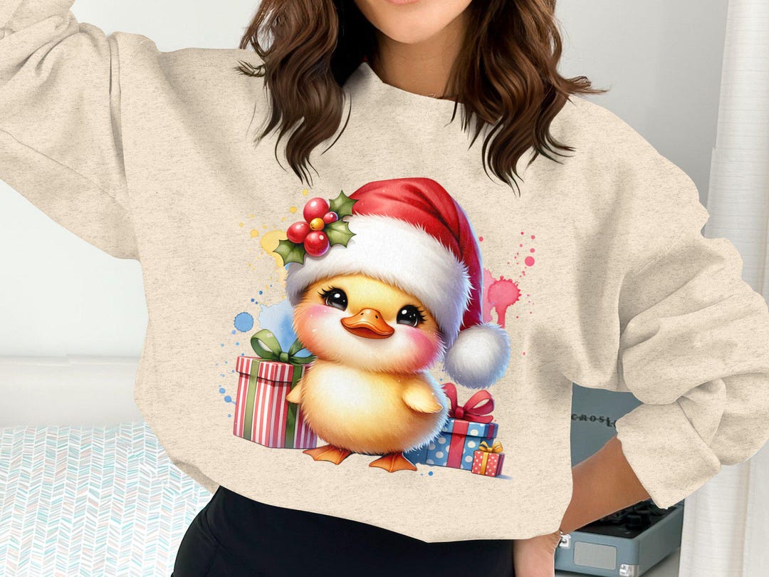 Cute Christmas Duck in Santa Hat PNG, Adorable Holiday Duck Png Design ...