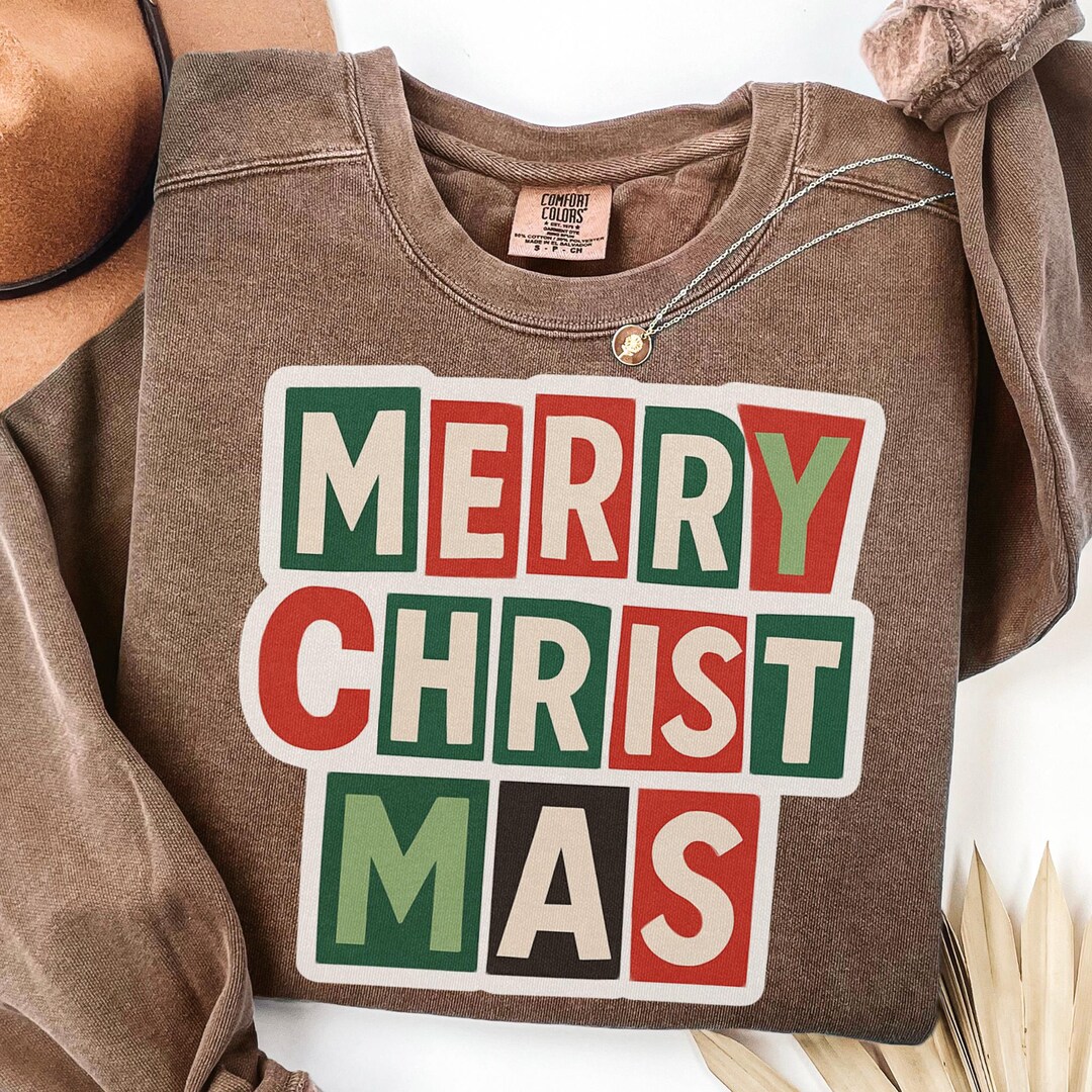 Merry Christmas PNG Retro Block Letters Christmas Shirt Design Holiday ...