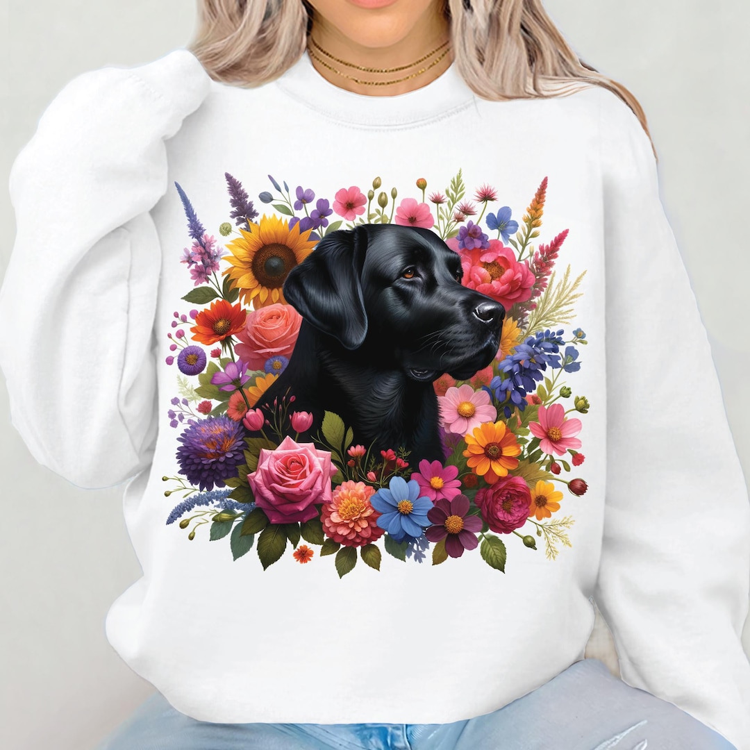 Black Lab Floral Wreath PNG: Watercolor Dog Sublimation (digital ...