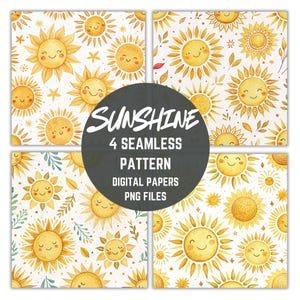Sunshine Seamless Pattern PNG Bundle of 4 Designs | Yellow Sun Pattern ...