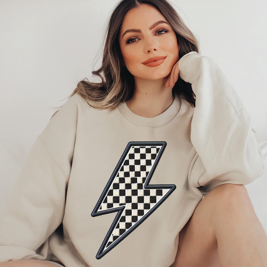 Checkered Lightning Bolt T-shirt Design: Embroidery Graphic PNG ...