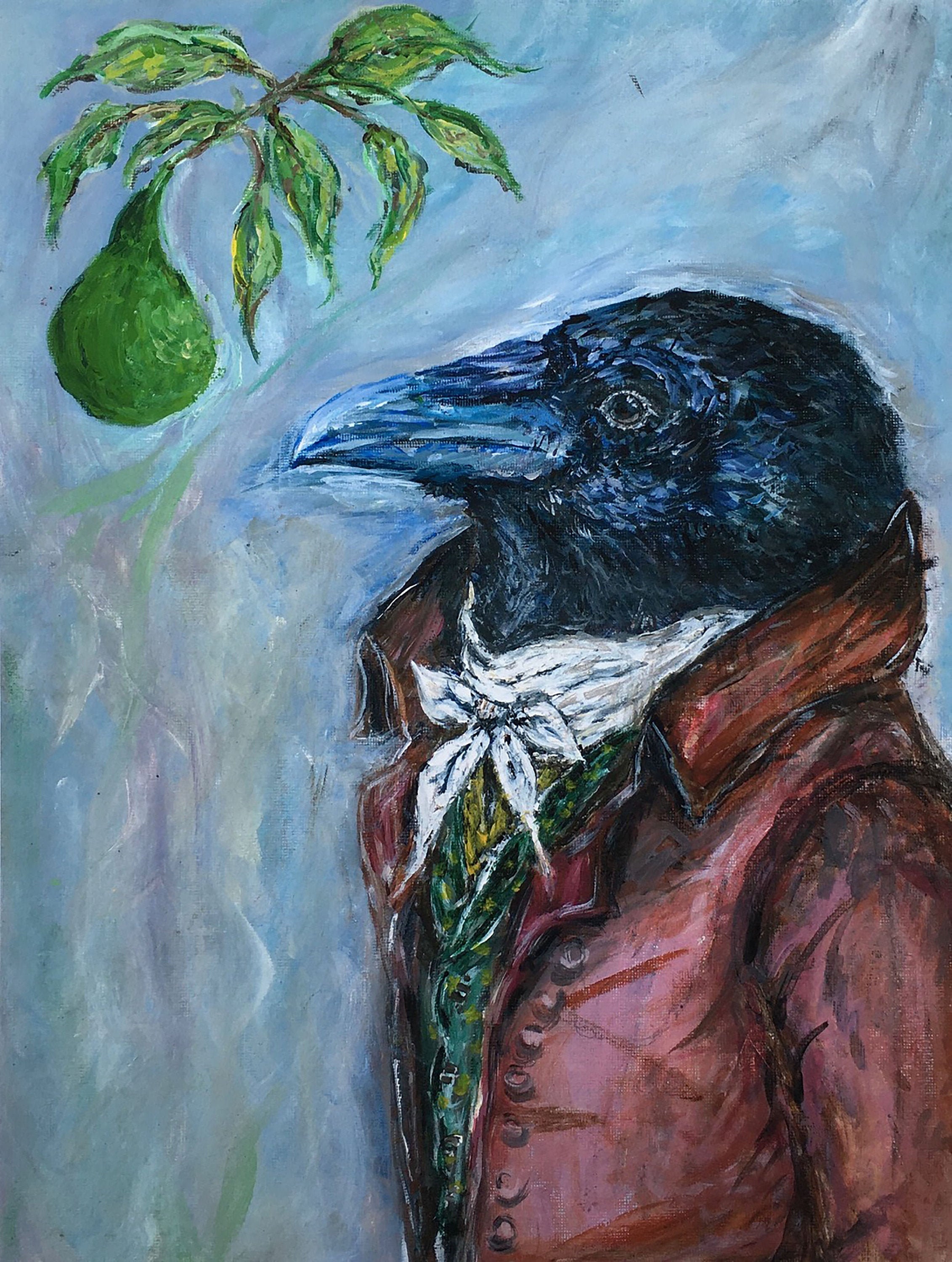 A Fancy Crow With Pear Fine Art Prints Whimsical Wall Art - Etsy UK