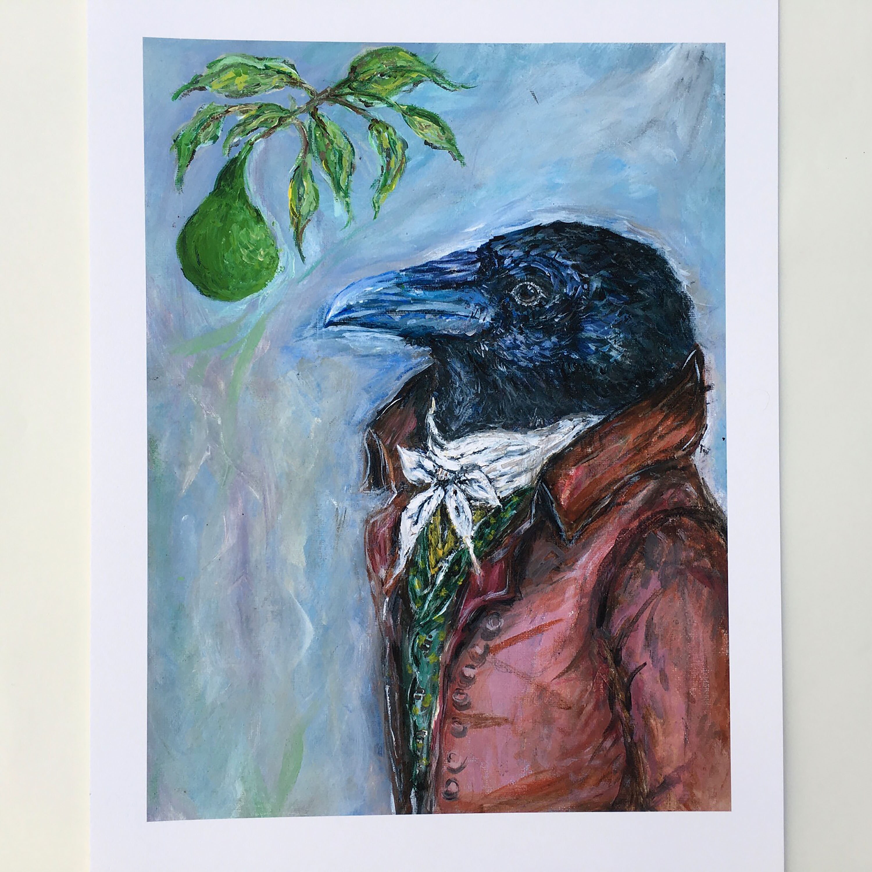 A Fancy Crow with Pear Fine Art Prints Whimsical Wall Art | Etsy