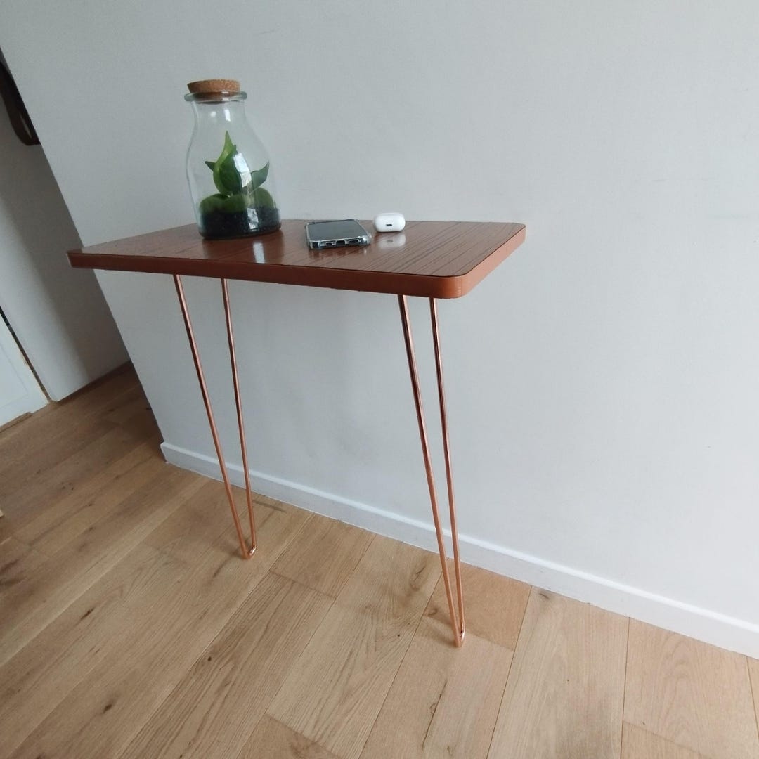 Vintage Console in Formica wood Copper Foot rose Gold Original Entrance ...