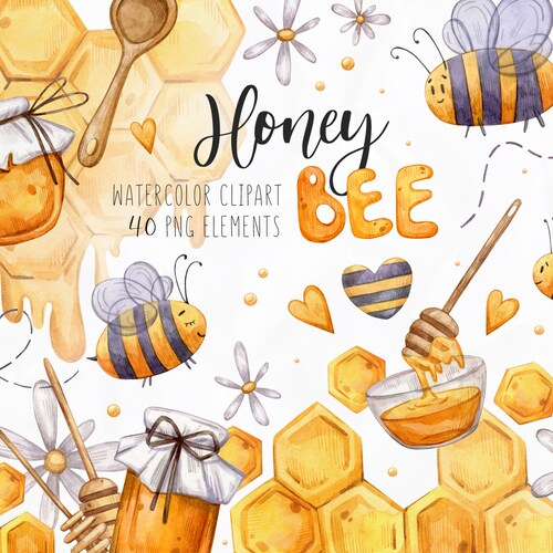 Watercolor Honey Clipart Watercolor Bee Clip Art Digital | Etsy
