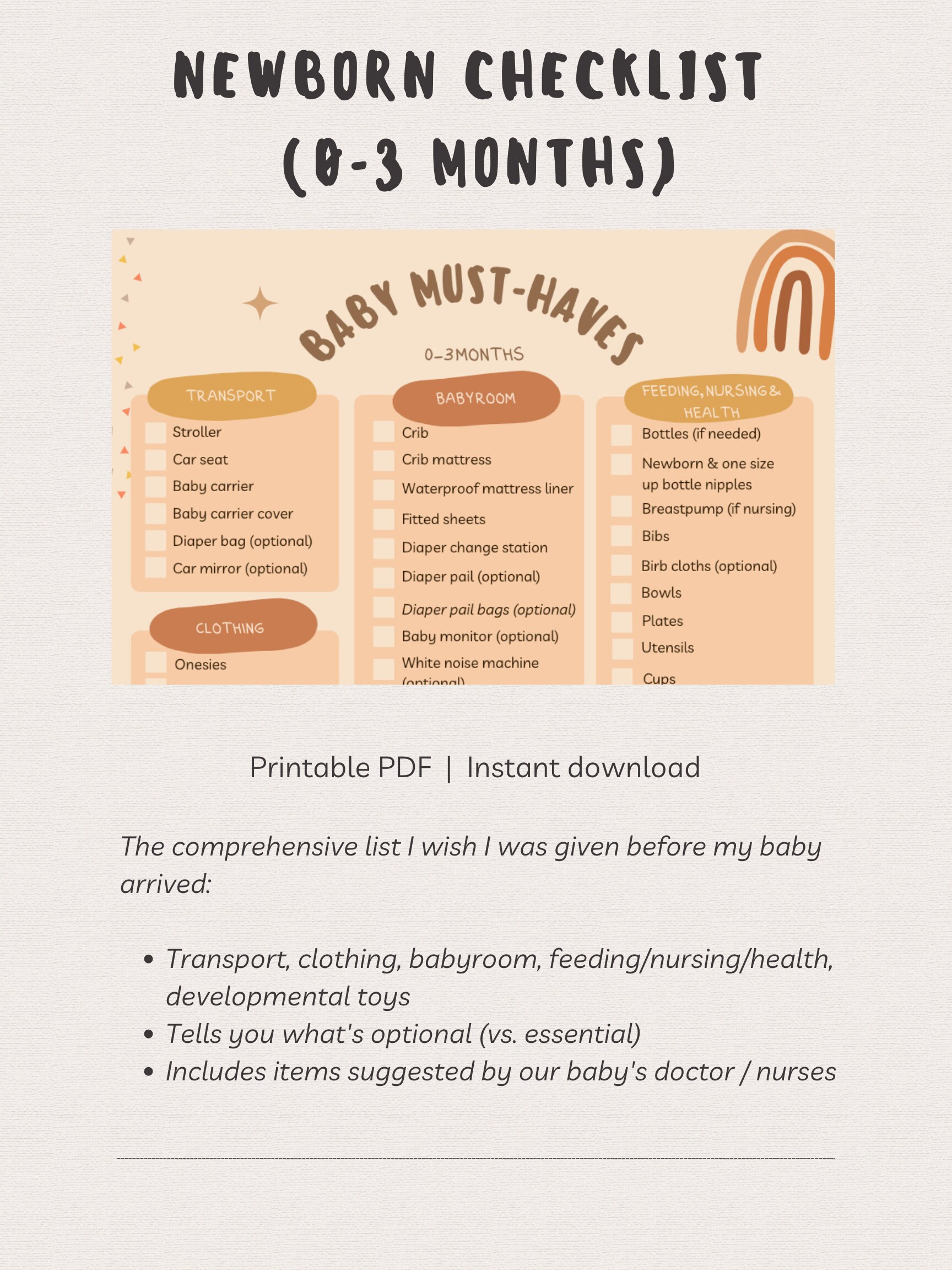 Newborn Shopping List / Checklist - Baby Must Haves (0-3 Months) - Etsy