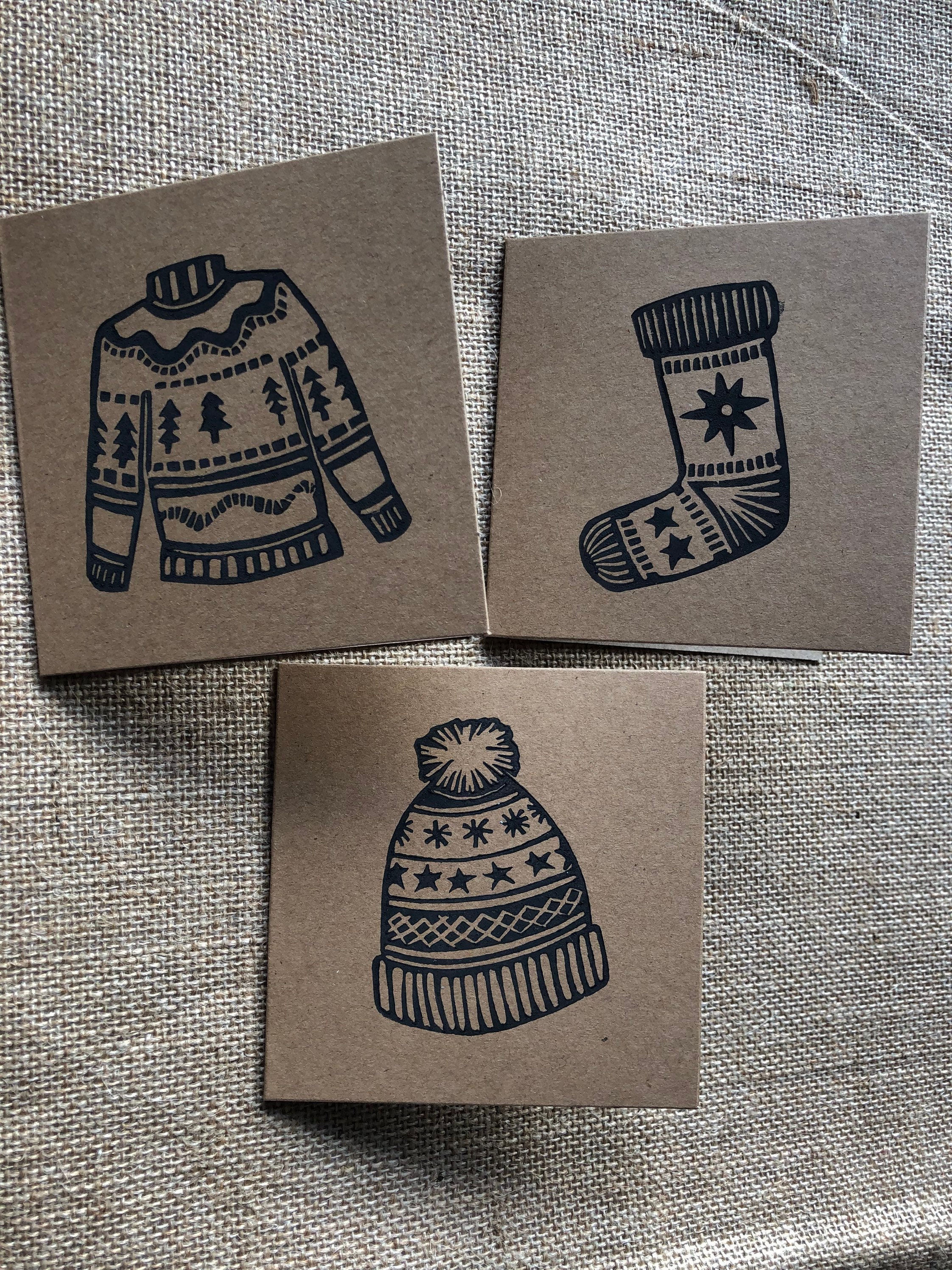 Cosy Christmas Trio of Lino Print Christmas Cards. Brown - Etsy