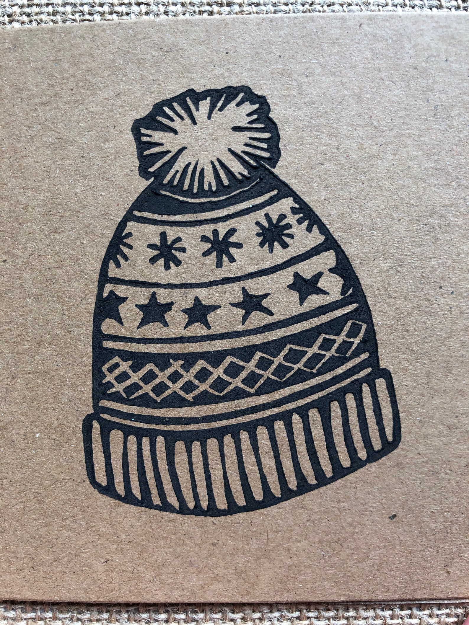 Cosy Christmas Trio of Lino Print Christmas Cards. Brown - Etsy