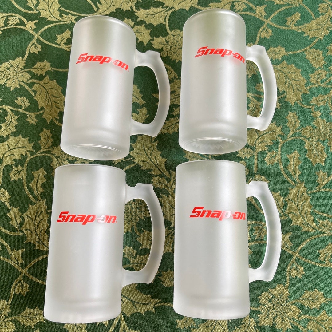 Snap-on Tools Red Logo Frosted Glass Beer Mugs Cup 5.5 Tall Set of 4 ...