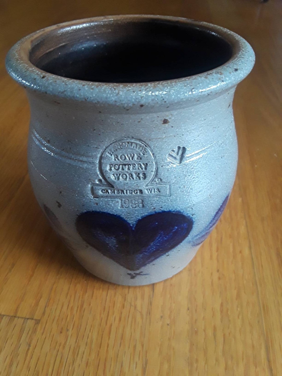 Wisconsin Rowe Pottery Works 1988 Small Crock Vase Holder With Blue ...