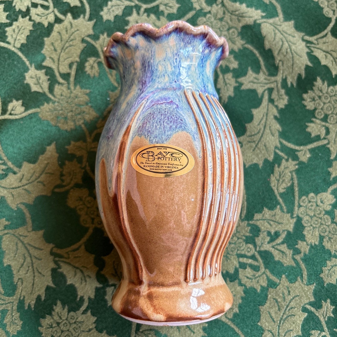Bay Pottery Virginia Vase 7" Blue Purple Brown Drip Glaze Studio Art ...