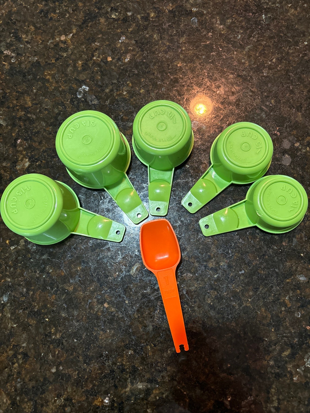 Vintage Tupperware Replacement Apple Green Measuring Cups and Orange ...