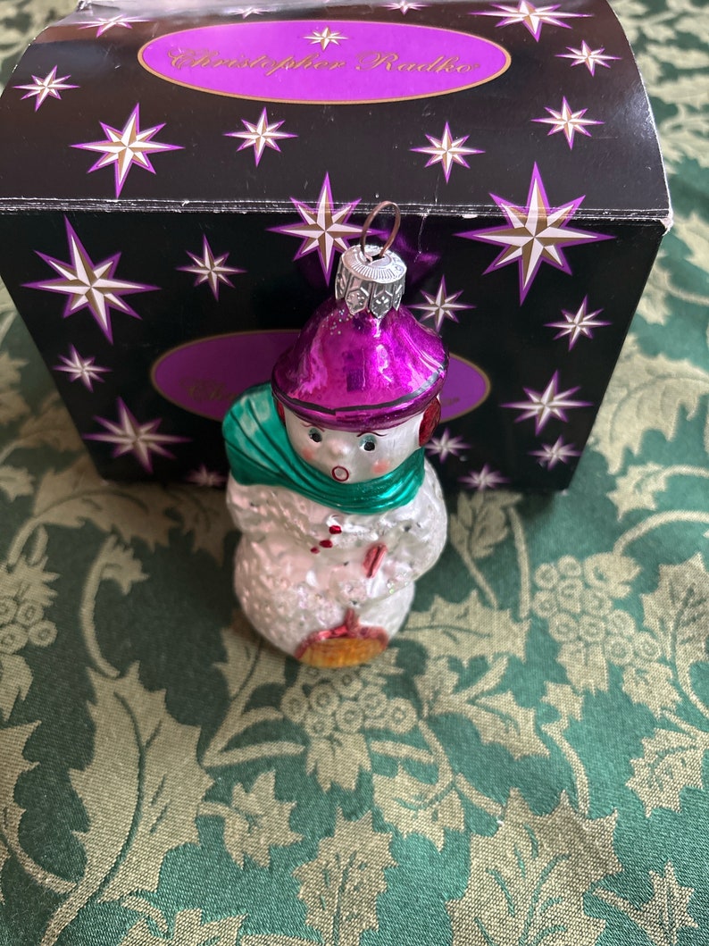 Vintage Christopher Radko Glass Ornament Snowman With Green Scarf, Red ...