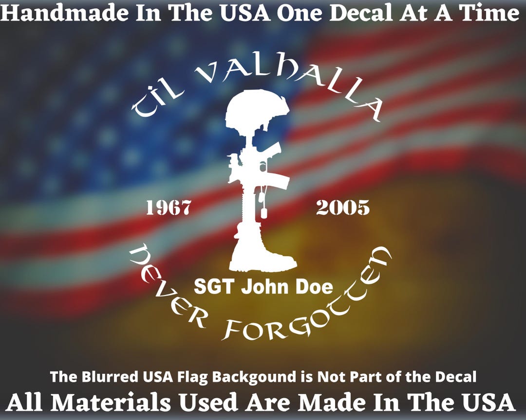 Til Valhalla Cross of the Fallen Soldier Never Forgotten Custom ...