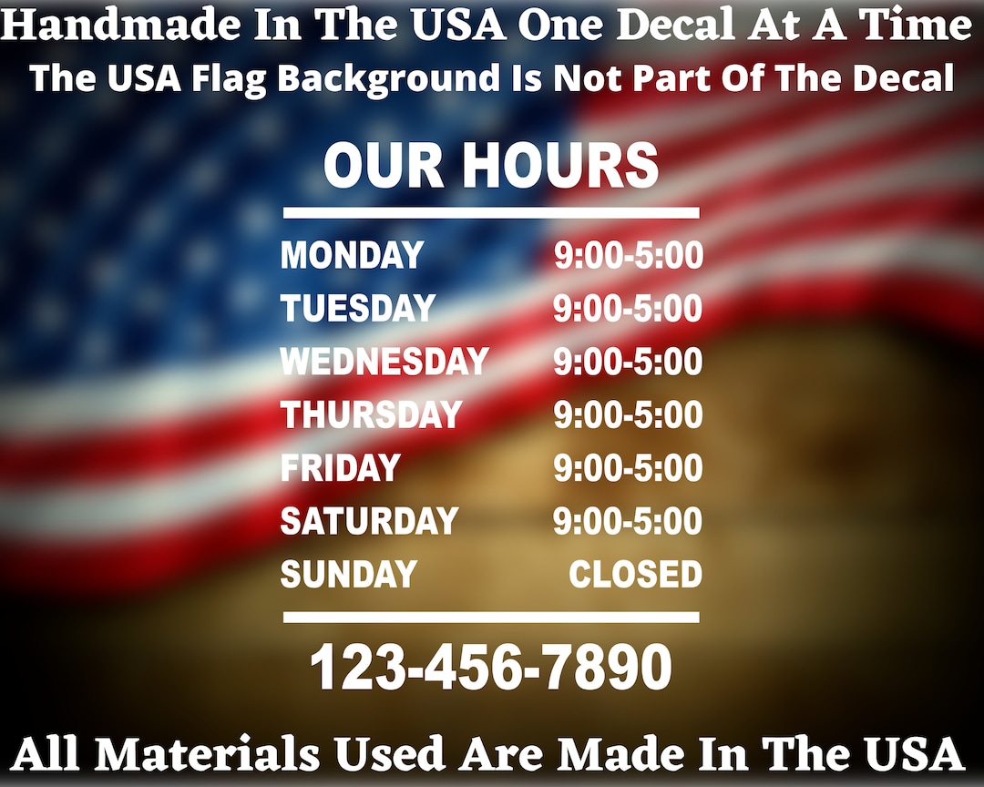 Custom Our Store Hours and Phone Number Vinyl Decal , Business Hours ...