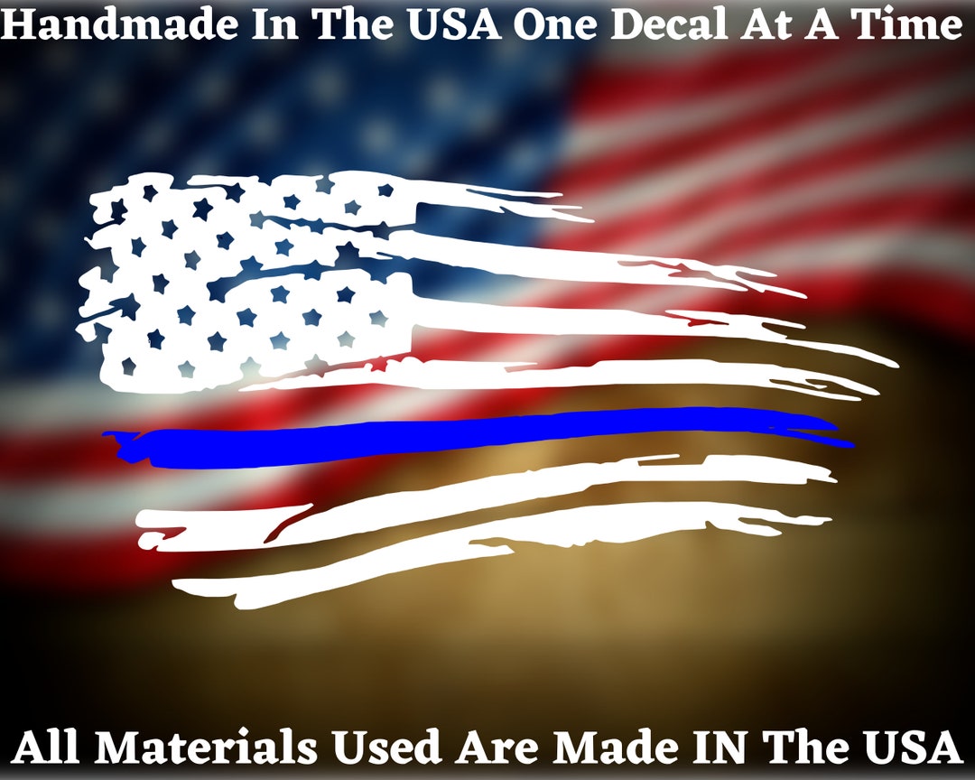 Thin Blue Line Distressed American Flag Car Truck Van Window or Bumper ...