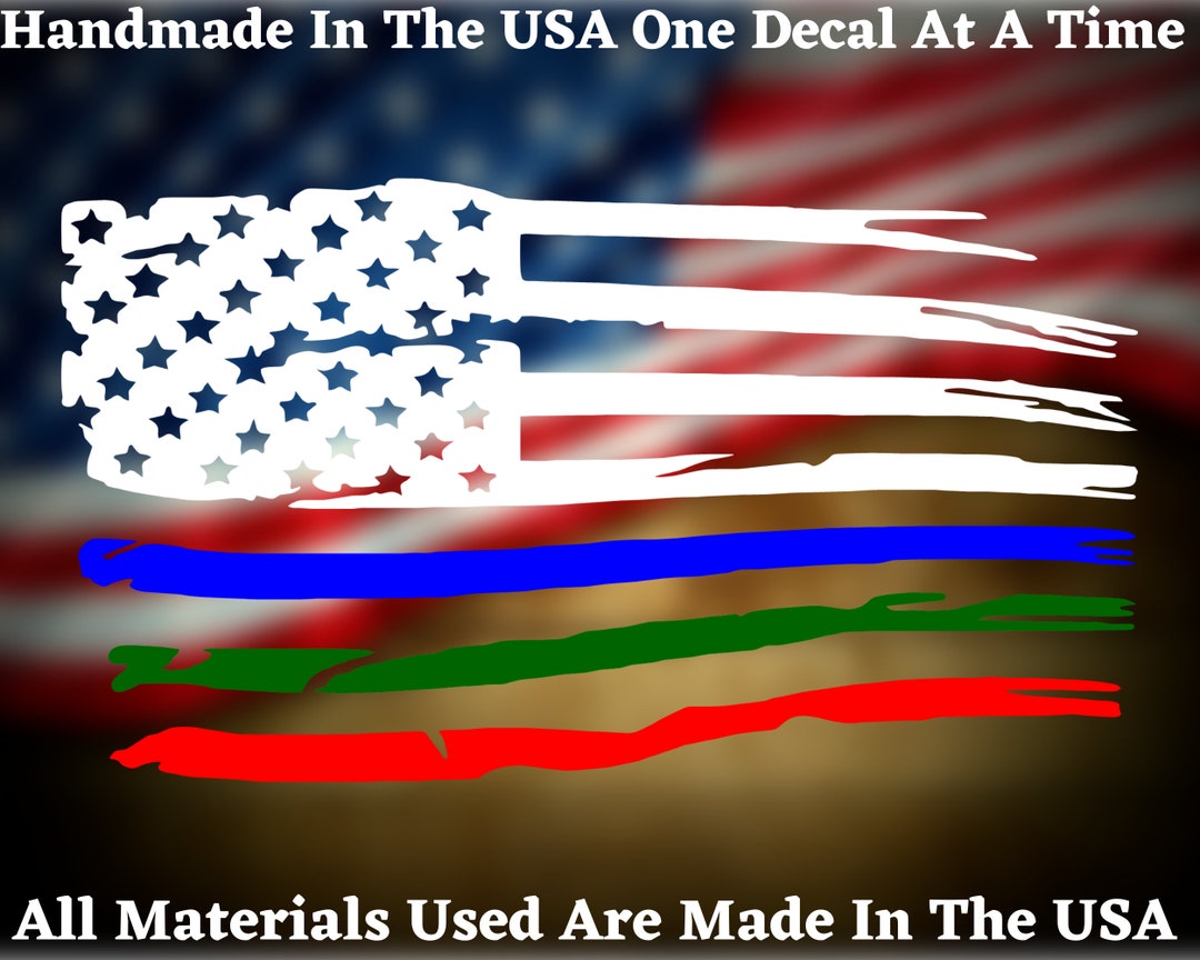 Distressed US Flag With Military, Fire and Police Stripes Car Truck Van ...